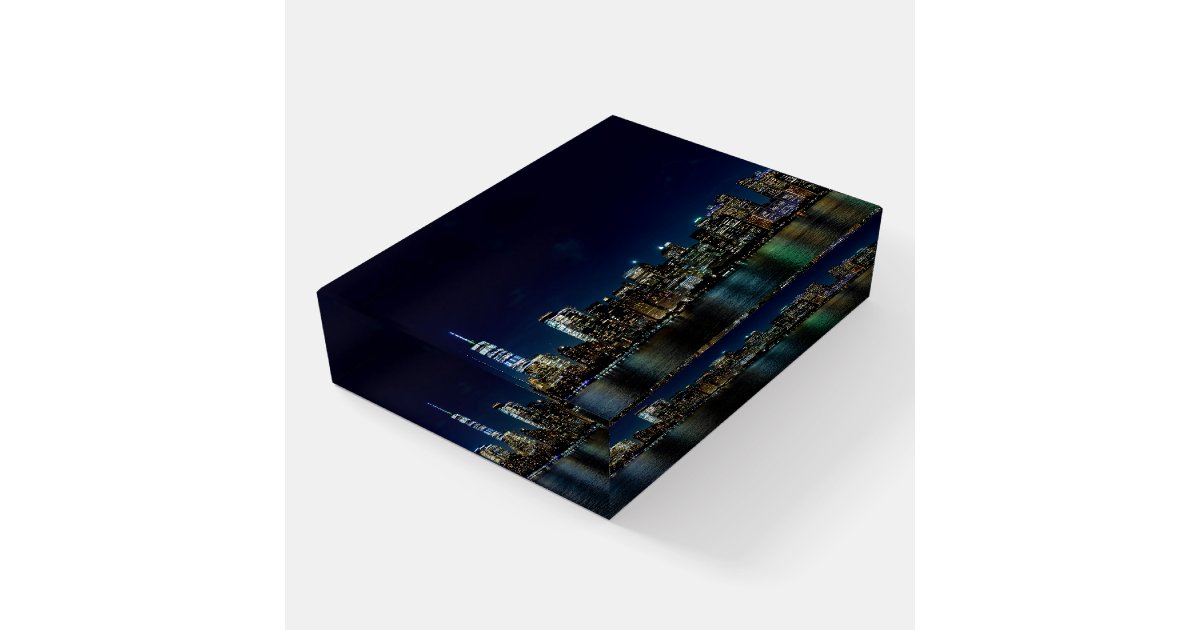 Beautiful New York Skyline at Night Paperweight | Zazzle
