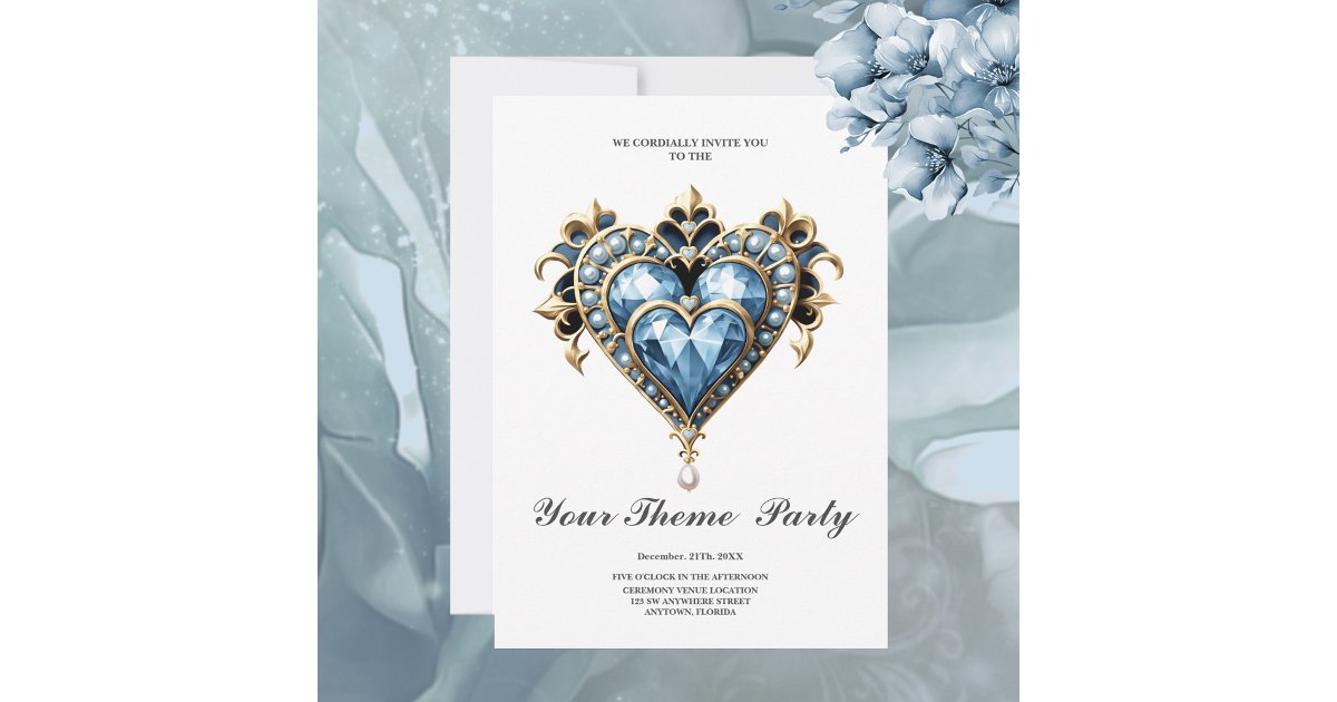 Beautiful noble blue heart. invitation | Zazzle