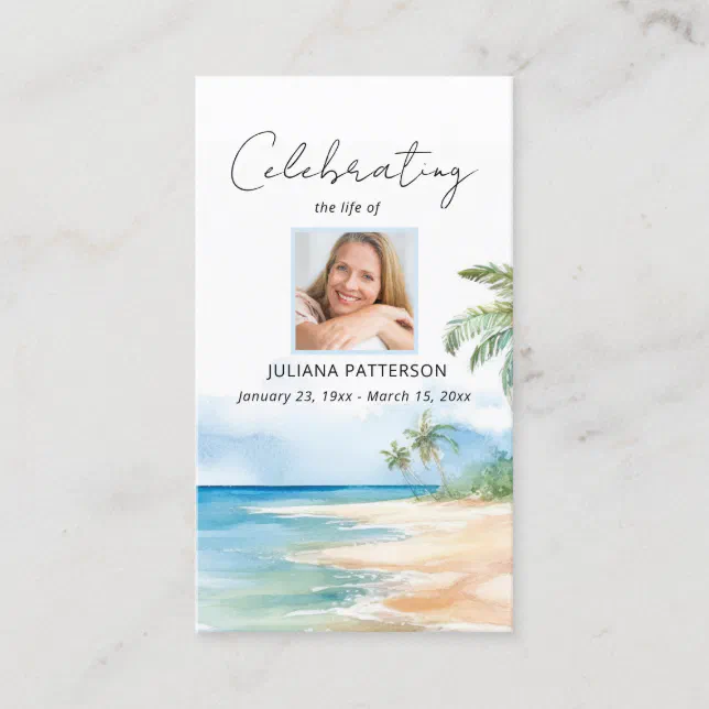 Beautiful Ocean Beach Photo Funeral Prayer Card | Zazzle