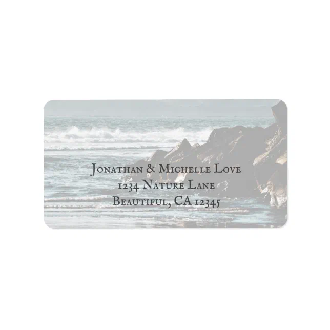 Beautiful Ocean, Waves and Rocks Beach Address Label | Zazzle