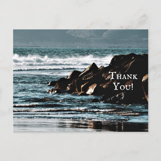 Beautiful Ocean, Waves and Rocks Beach Thank You Postcard | Zazzle
