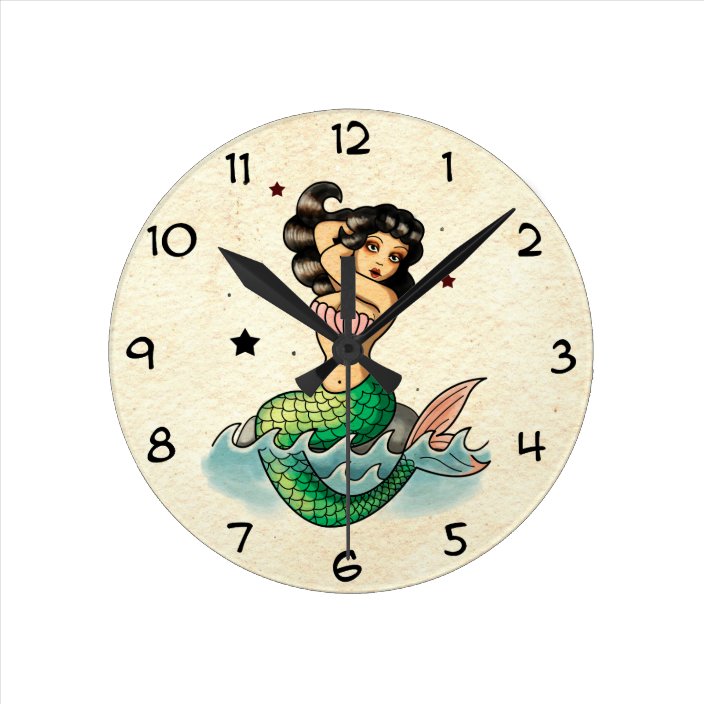 Beautiful Old School Mermaid Round Clock | Zazzle.com