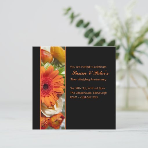 Beautiful Orange Flower Anniversary Invitation | Zazzle