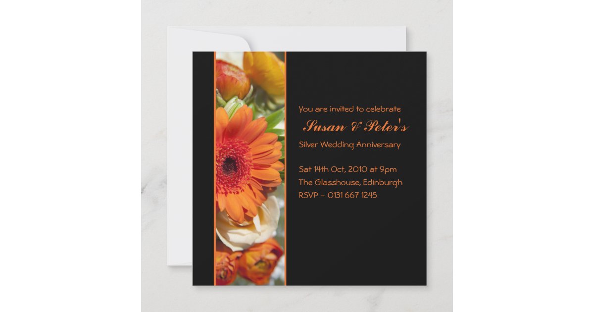 Beautiful Orange Flower Anniversary Invitation | Zazzle