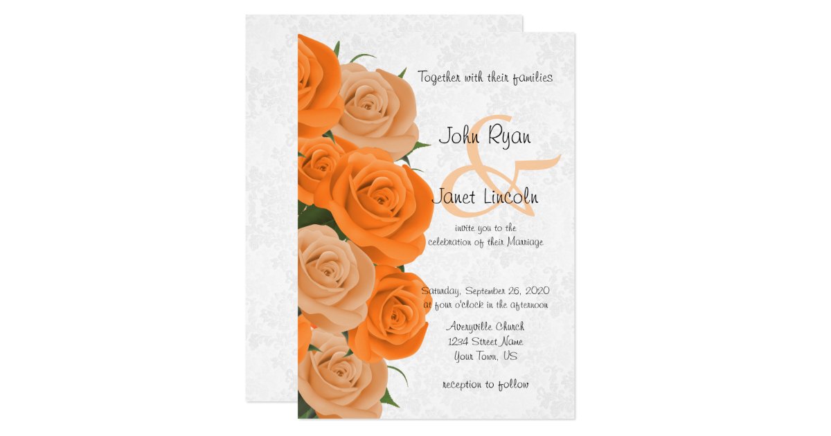 Beautiful Orange Rose Flower Wedding Invitations 2 | Zazzle.com
