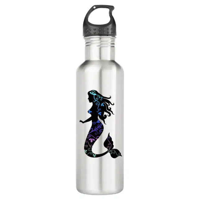 Beautiful Ornate Mermaid Silhouette Stainless Steel Water Bottle | Zazzle