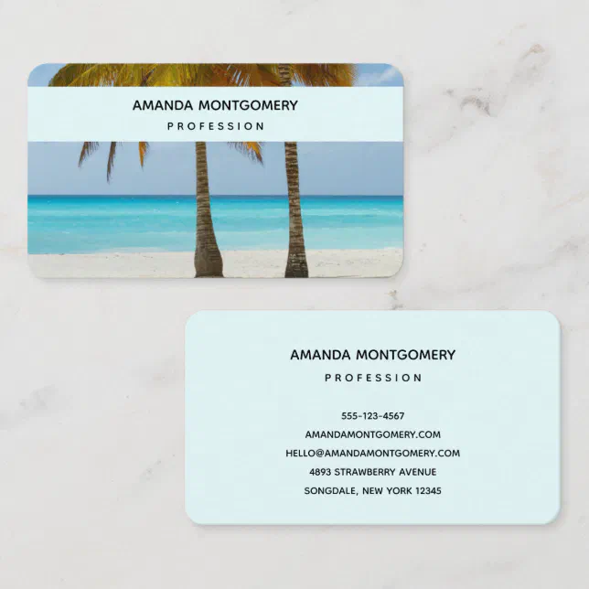 Beautiful Palm Trees on a Tropical Beach Business Card | Zazzle
