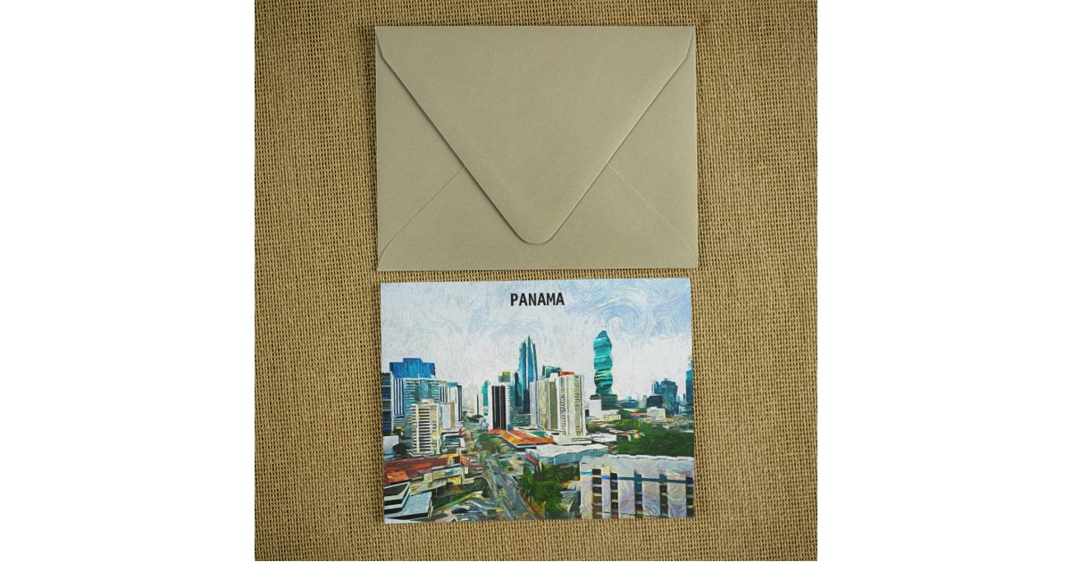 Beautiful Panama City Oil Paint Cityscape Postcard | Zazzle