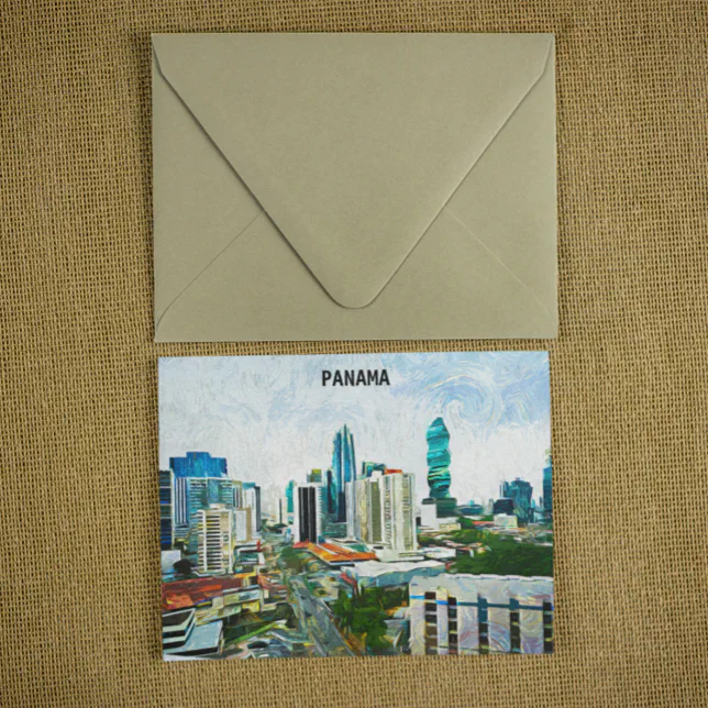 Beautiful Panama City Oil Paint Cityscape Postcard | Zazzle
