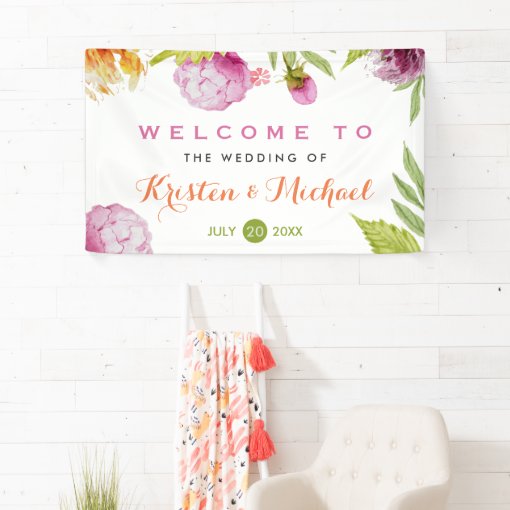 Beautiful Pastel Watercolor Floral Wedding Party Banner | Zazzle