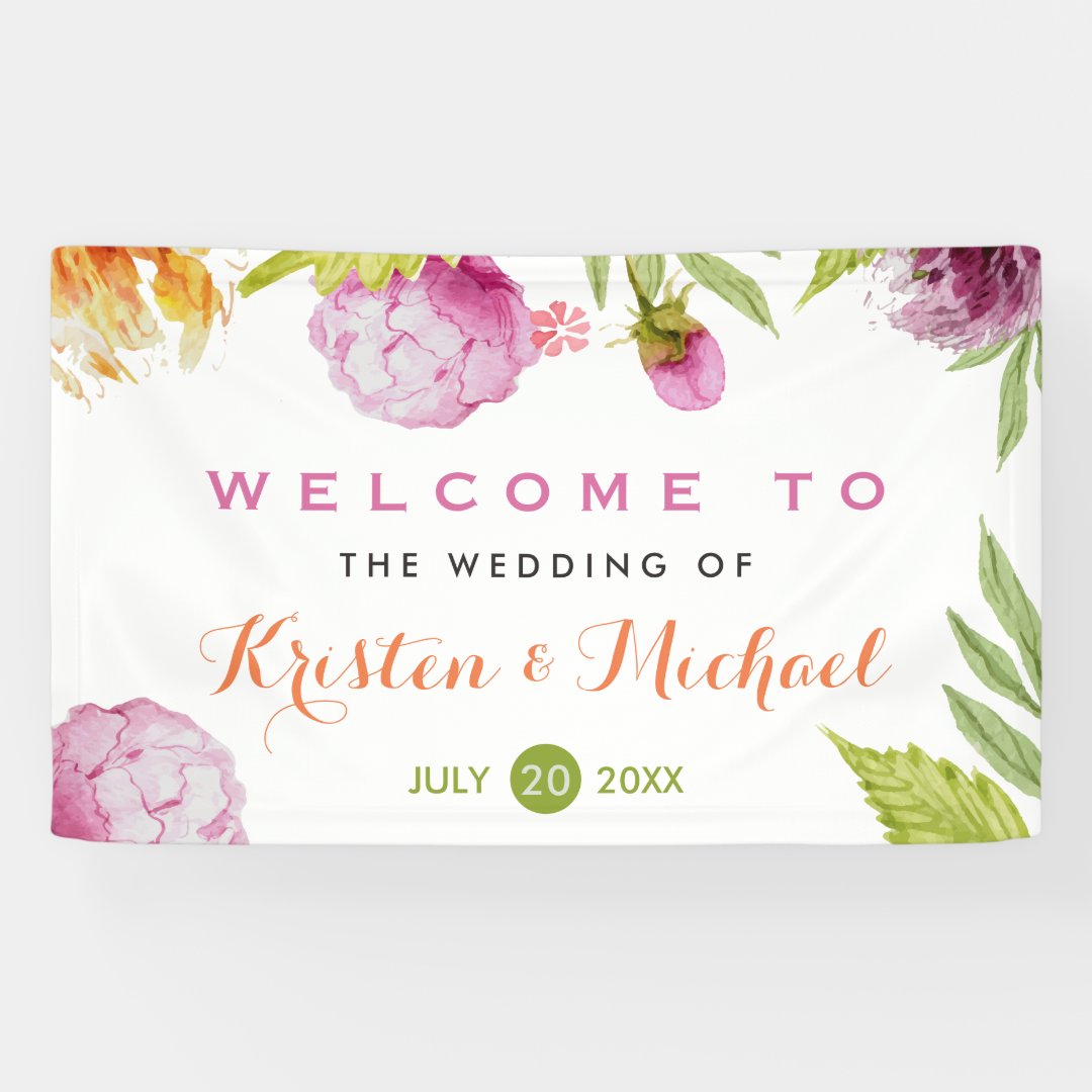 Beautiful Pastel Watercolor Floral Wedding Party Banner | Zazzle