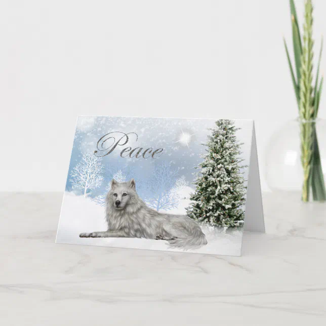 Beautiful Peace Wolf Christmas Card | Zazzle