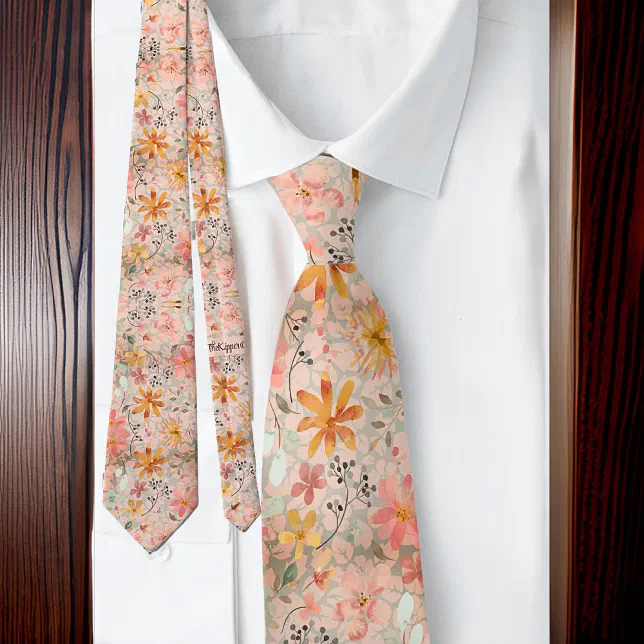 Beautiful Peach Summer Floral Watercolor Neck Tie | Zazzle