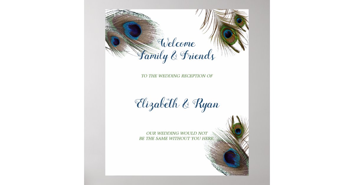 Beautiful Peacock Feathers, Wedding Welcome Poster | Zazzle