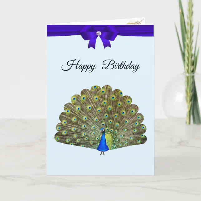 Beautiful Peacock & Ribbon Birthday Note Card | Zazzle