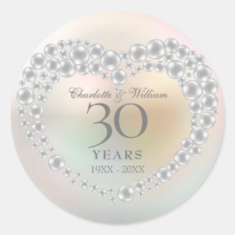 Beautiful Pearl 30th Anniversary Classic Round Sticker | Zazzle