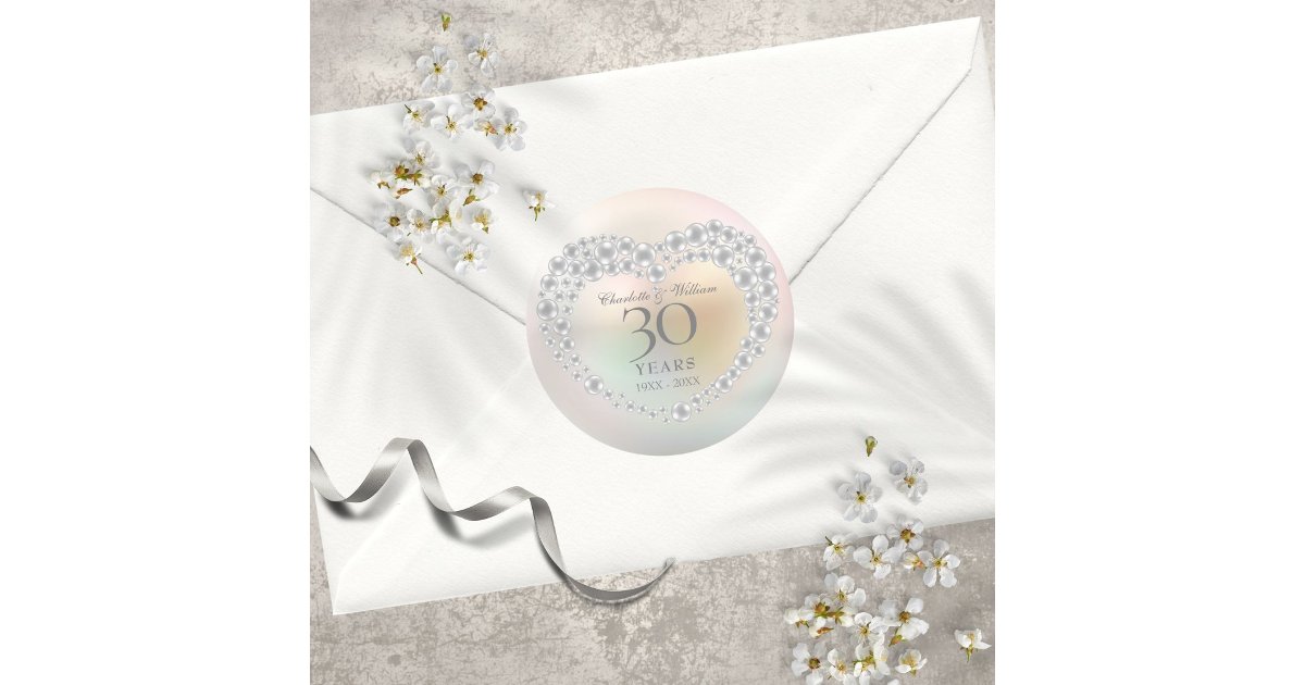 Beautiful Pearl 30th Anniversary Classic Round Sticker | Zazzle