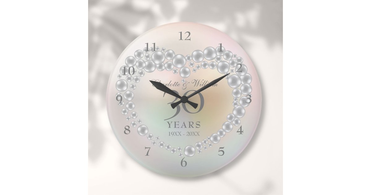 Beautiful Pearl 30th Anniversary Large Clock | Zazzle