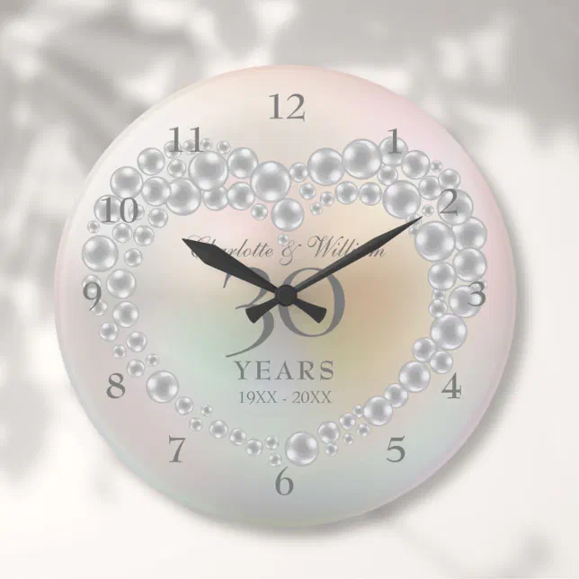 Beautiful Pearl 30th Anniversary Large Clock | Zazzle