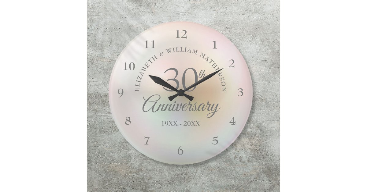 Beautiful Pearl 30th Wedding Anniversary Large Clock | Zazzle