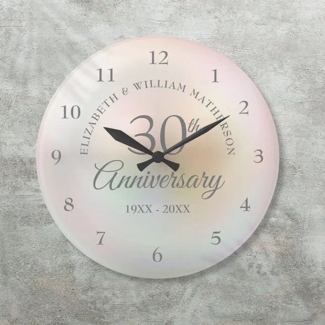 Beautiful Pearl 30th Wedding Anniversary Large Clock | Zazzle