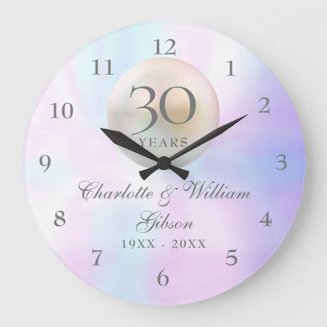 Beautiful Pearl 30th Wedding Anniversary Large Clock | Zazzle