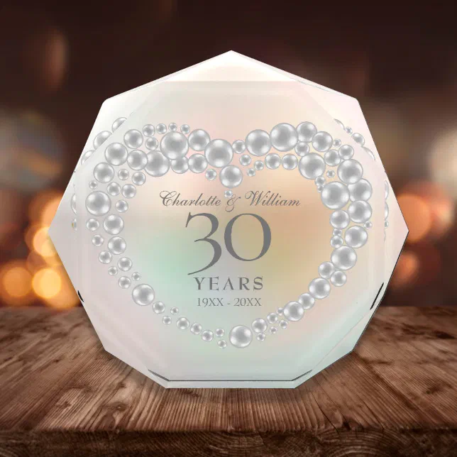 Beautiful Pearl Heart 30th Anniversary Photo Block | Zazzle