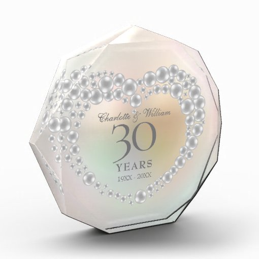 Beautiful Pearl Heart 30th Anniversary Photo Block | Zazzle