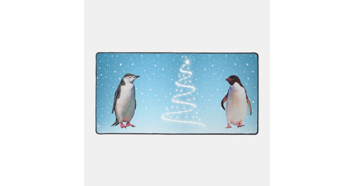 Beautiful Penguin Couple on Light Blue Desk Mat | Zazzle