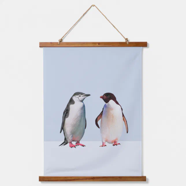 Beautiful Penguin Couple on Light Periwinkle Blue Hanging Tapestry | Zazzle