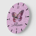 Beautiful Personalized Purple Butterfly Large Clock | Zazzle