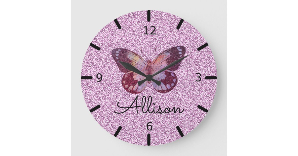 Beautiful Personalized Purple Butterfly Large Clock | Zazzle