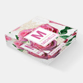 Beautiful Pink and Gold Glam Roses Monogram Paperweight | Zazzle