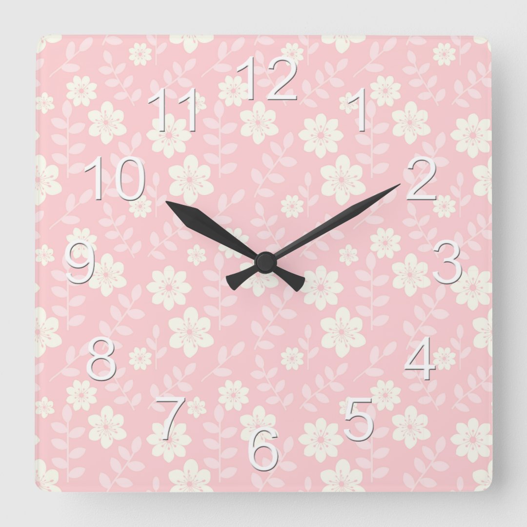 Beautiful Pink Baby Girl Flowers Square Wall Clock | Zazzle