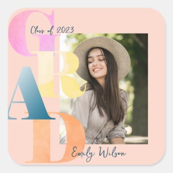 Beautiful Pink Bold Font Photo 2024 Graduation Square Sticker | Zazzle