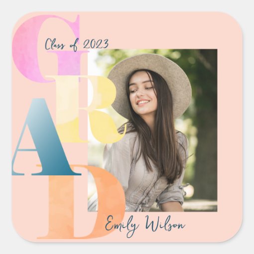 Beautiful Pink Bold Font Photo 2024 Graduation Square Sticker | Zazzle