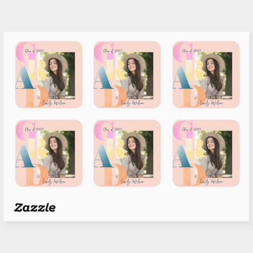 Beautiful Pink Bold Font Photo 2024 Graduation Square Sticker | Zazzle