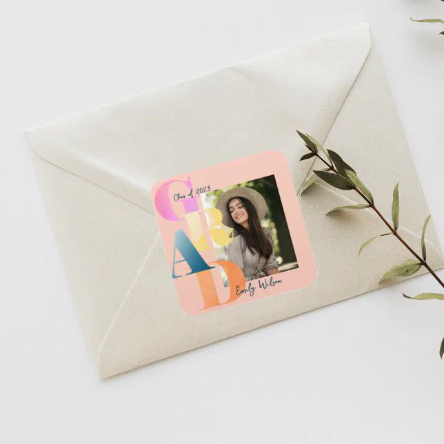 Beautiful Pink Bold Font Photo 2024 Graduation Square Sticker | Zazzle