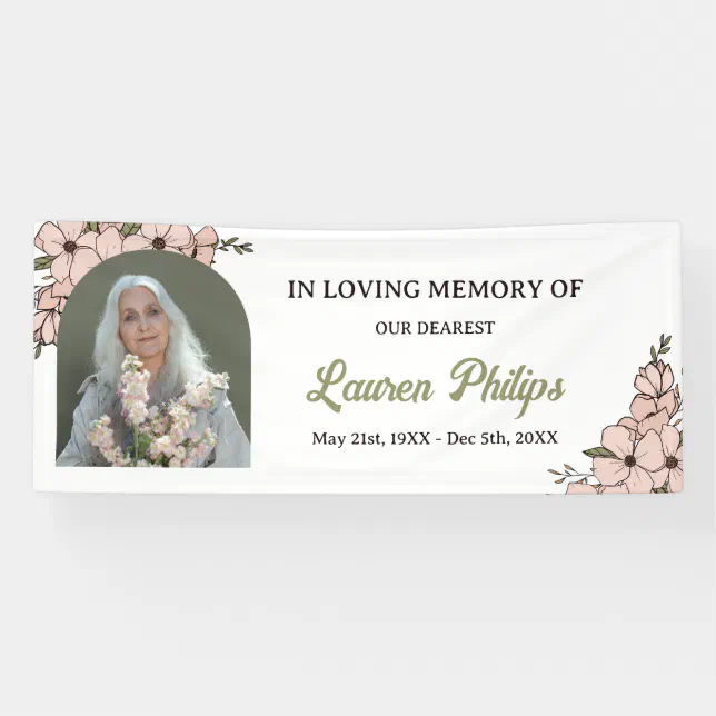 Beautiful Pink Floral Arch Photo In Loving Memory Banner | Zazzle