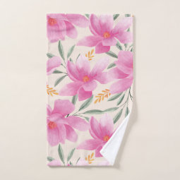 Beautiful Pink Floral Bath Towel Set | Zazzle