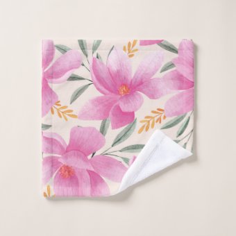 Beautiful Pink Floral Bath Towel Set | Zazzle