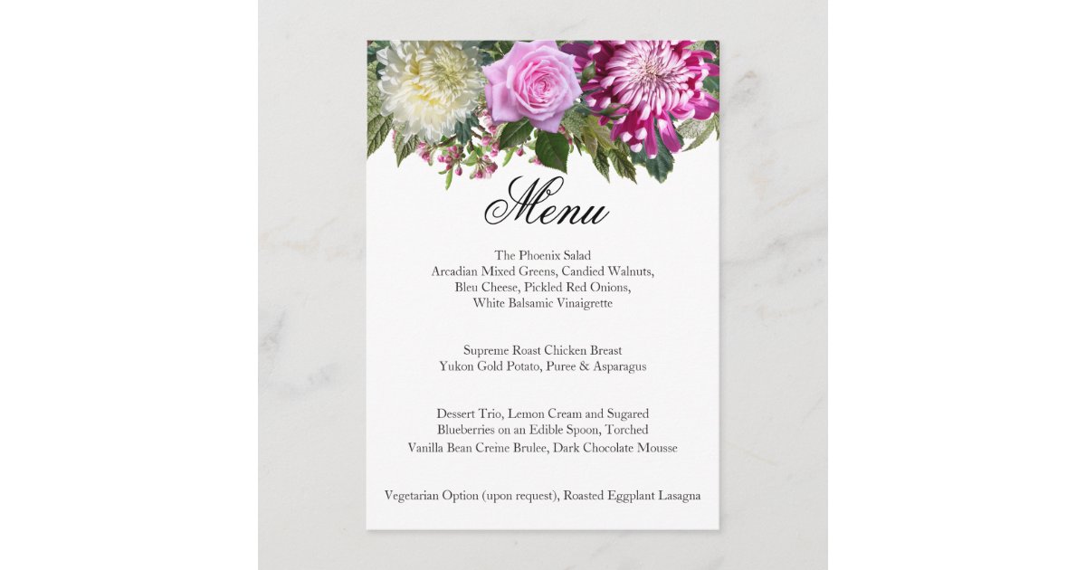 Beautiful Pink Floral - Menu | Zazzle