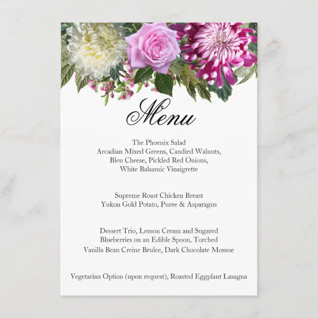 Beautiful Pink Floral - Menu | Zazzle