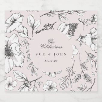 Beautiful Pink Floral Monogram Sketched Wedding Liquor Bottle Label ...