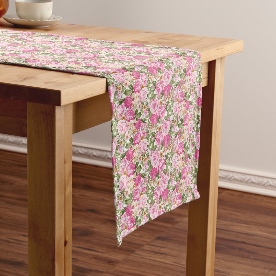 beautiful pink floral roses dining table runner | Zazzle