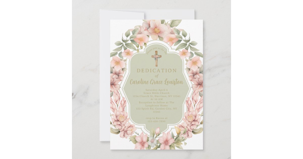 Beautiful Pink Flower Christian Church Dedication Invitation | Zazzle