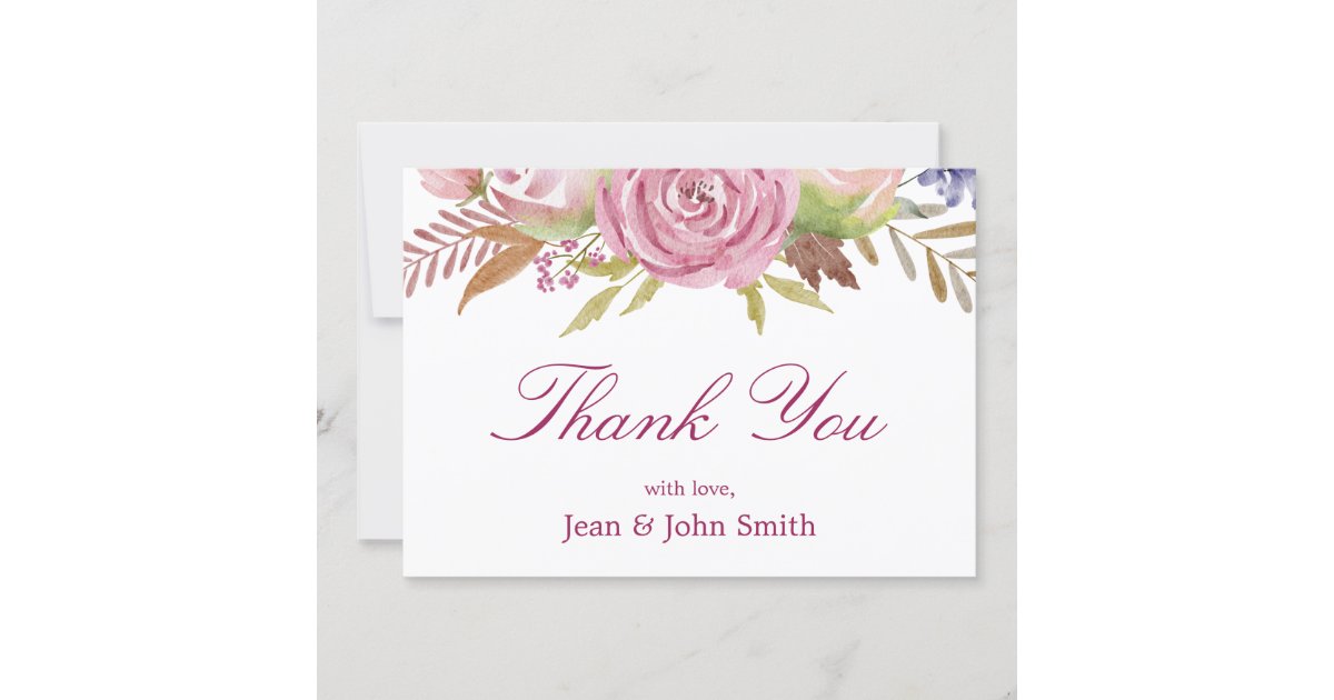 Beautiful Pink Flowers With Leaves Thank You Card | Zazzle