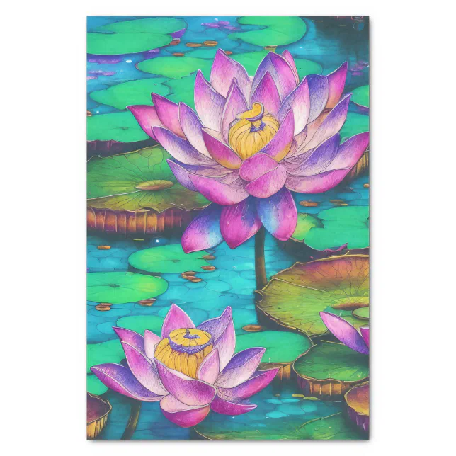 Beautiful Pink Lotus Flowers Water Scene Tissue Paper | Zazzle