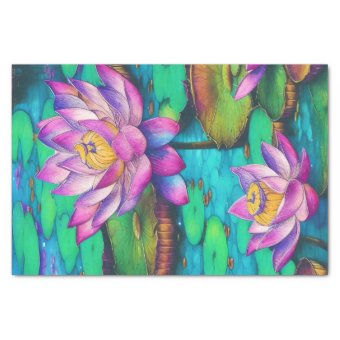 Beautiful Pink Lotus Flowers Water Scene Tissue Paper | Zazzle