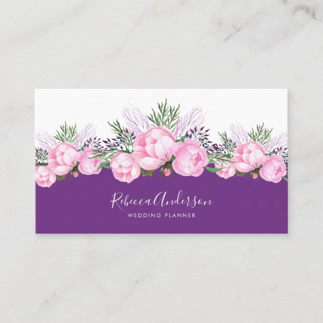 Beautiful Pink Peony | Watercolor Business Card | Zazzle